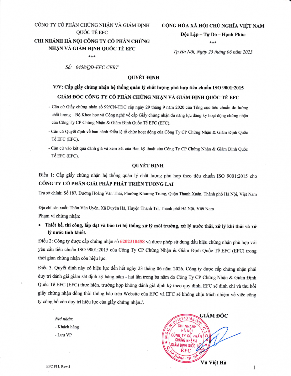 FUDESO., JSC đạt chứng nhận ISO quốc tế